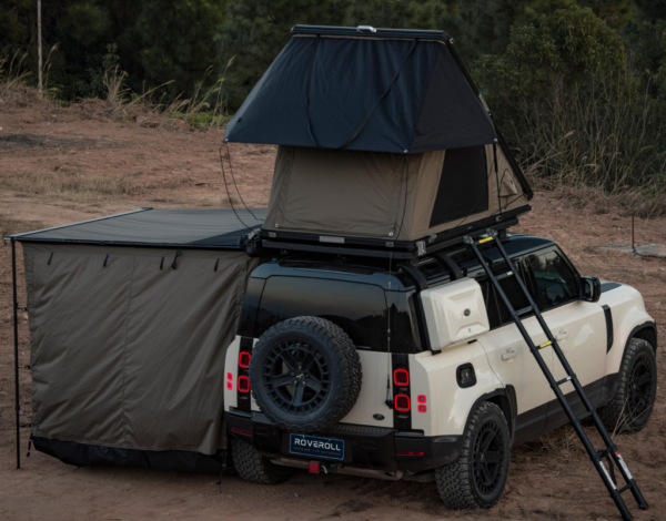 Roveroll Tri-Clam Shell Roof Top Tent | Taupe Body & Black Rainfly 47 ...